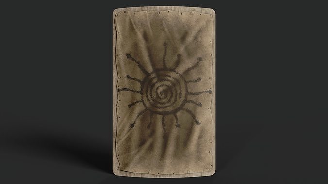 3D model Slavic square leather shield-painted black Sun symbol VR / AR ...