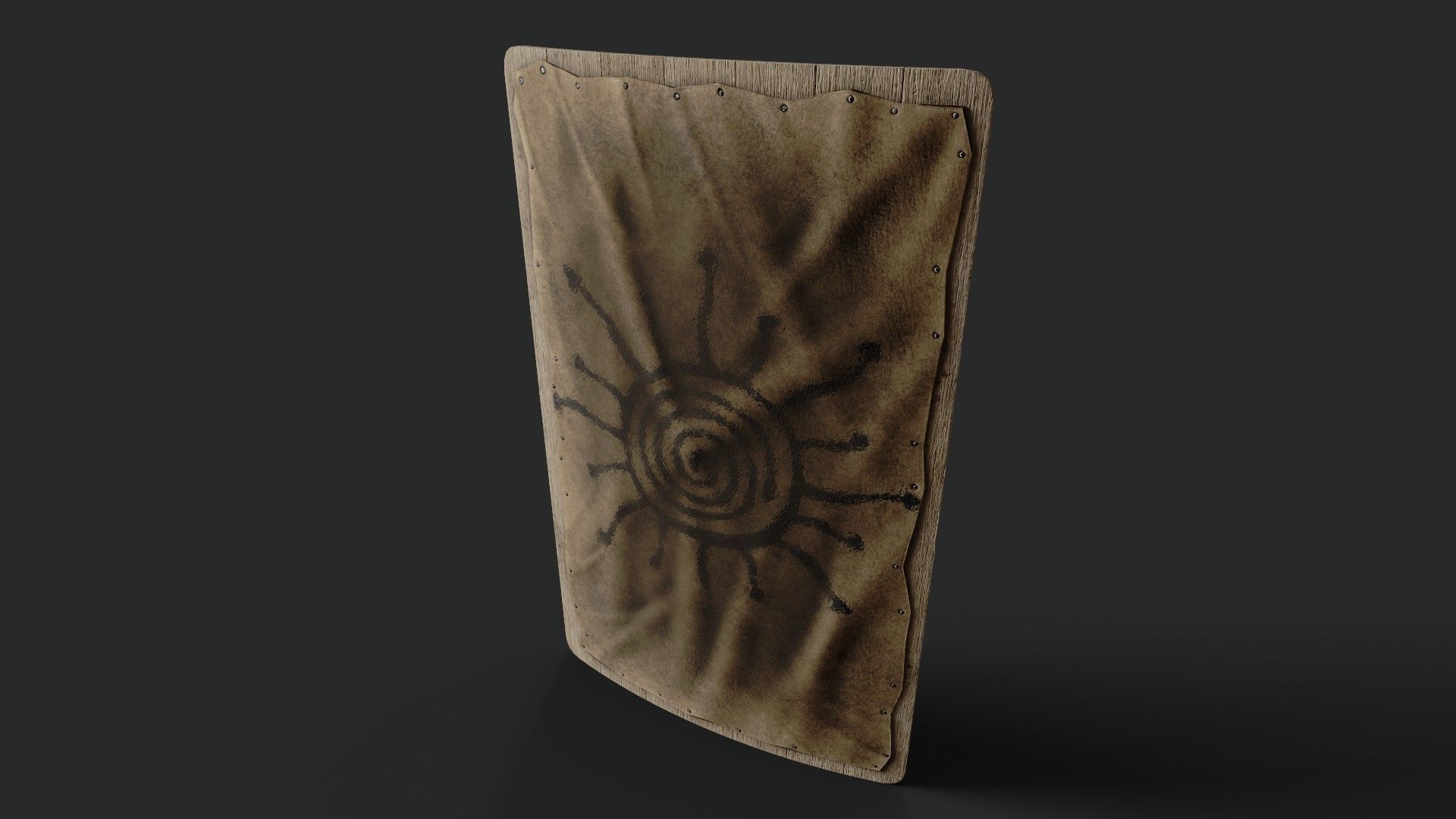 3D model Slavic square leather shield-painted black Sun symbol VR / AR ...