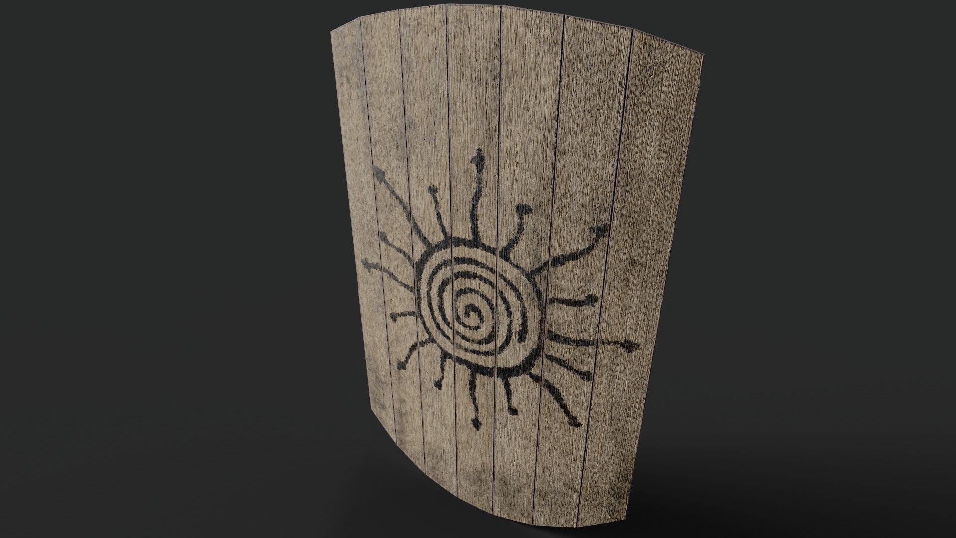 3D model Slavic square wooden shield-painted black Sun symbol VR / AR ...