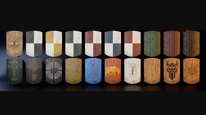 3D Model Collection Slavic square wooden shield 20 pieces VR / AR / low ...