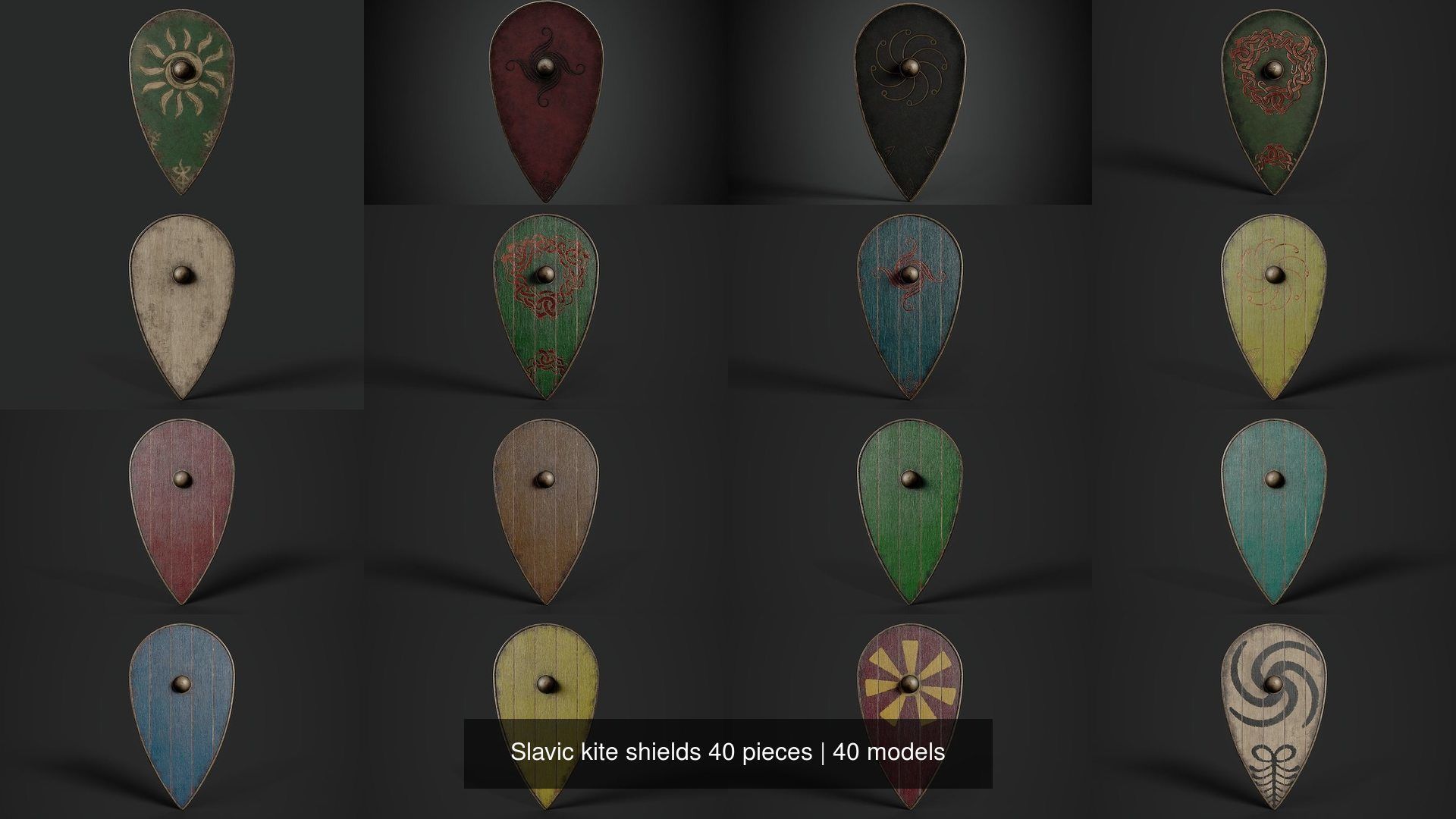 3D Model Collection Slavic kite shields 40 pieces VR / AR / low-poly | CGTrader