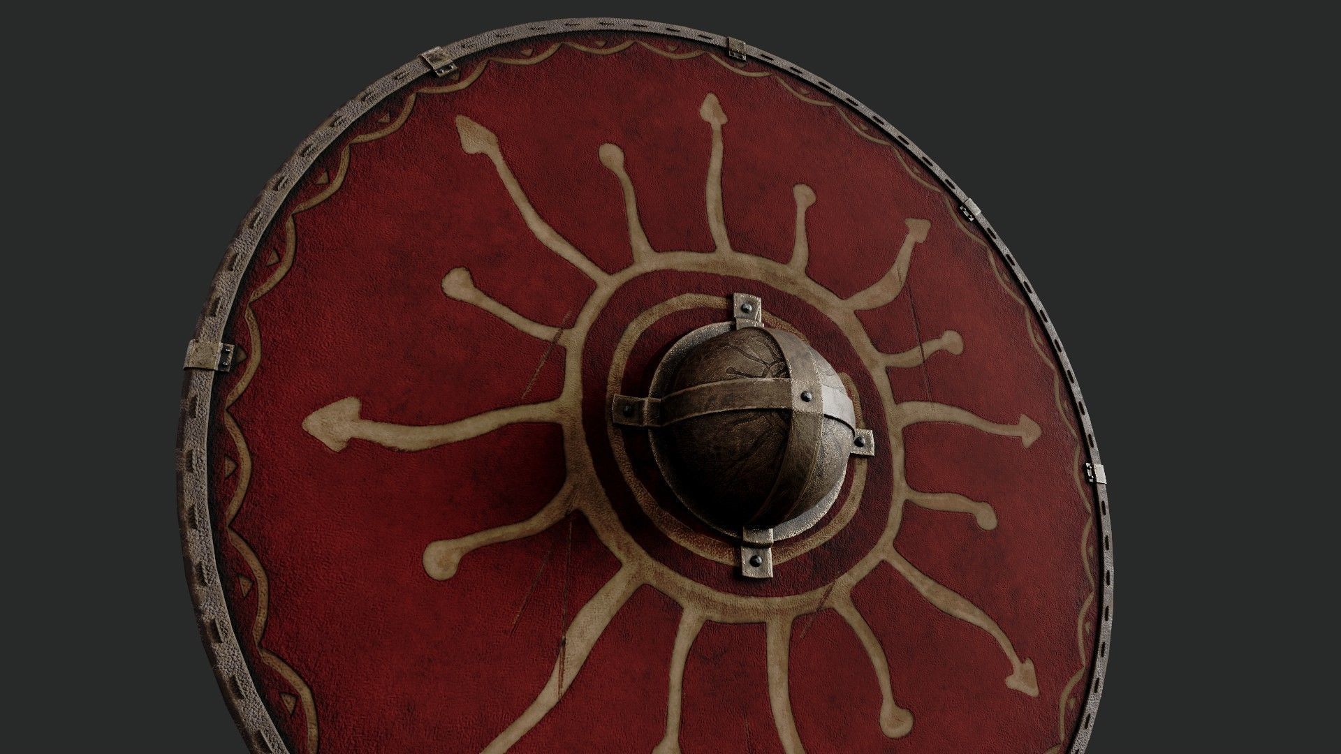 3D model Slavic round leather shield-painted red with Sun symbol VR ...