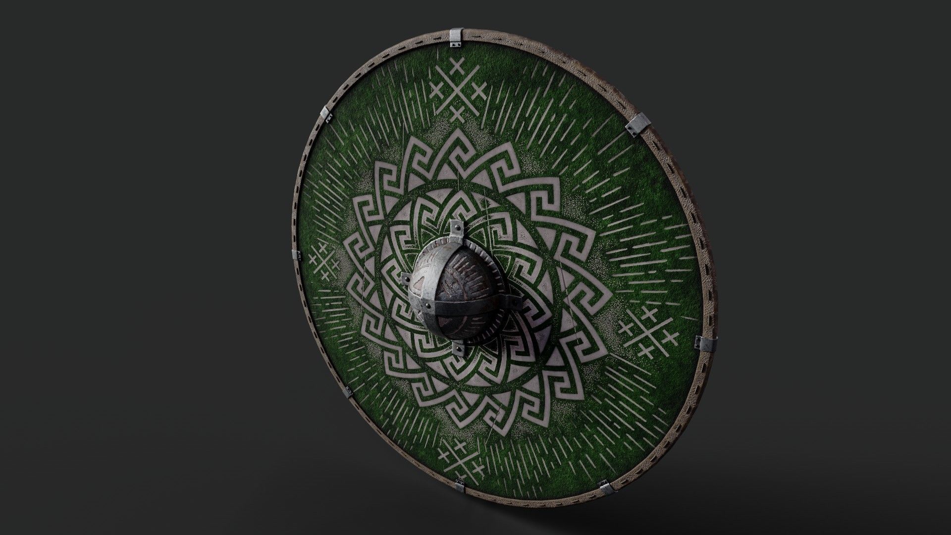 3D model Slavic round leather shield-painted green with pagan symbol VR ...