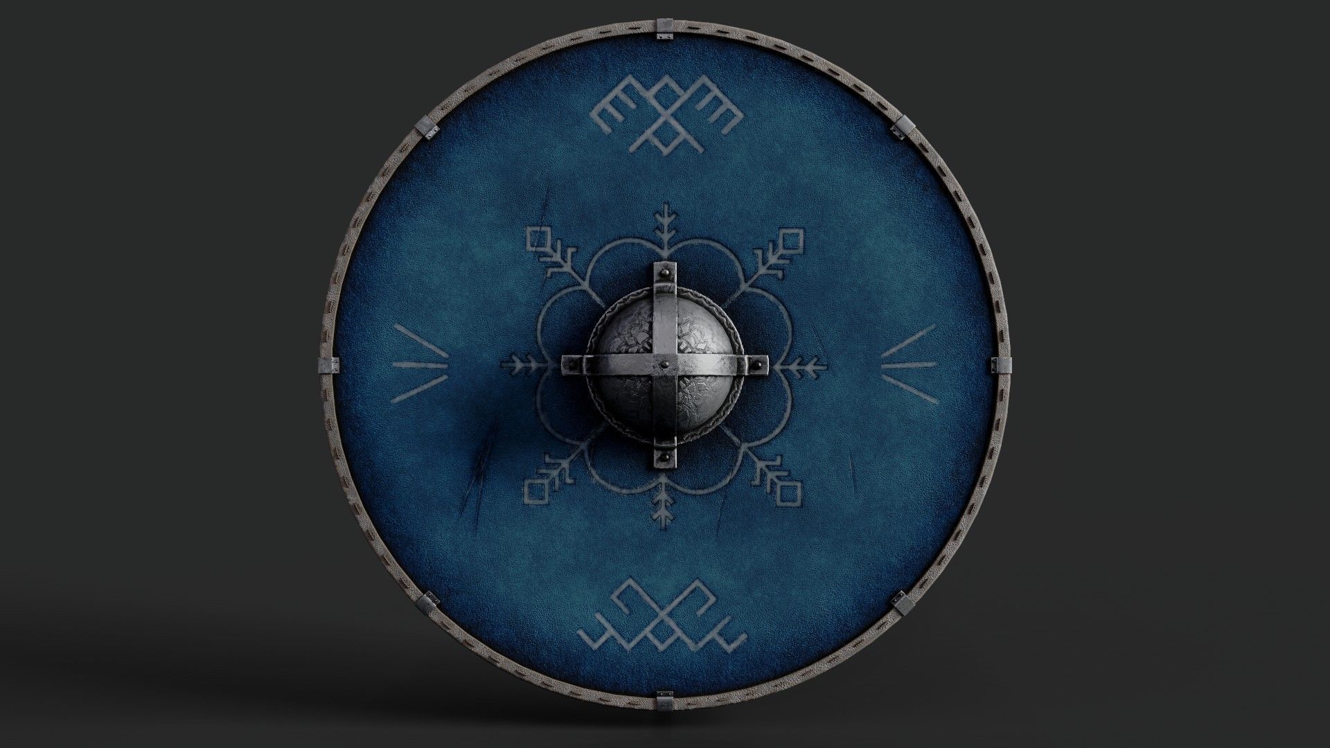 3D model Slavic round leather shield-painted blue with pagan symbol VR ...