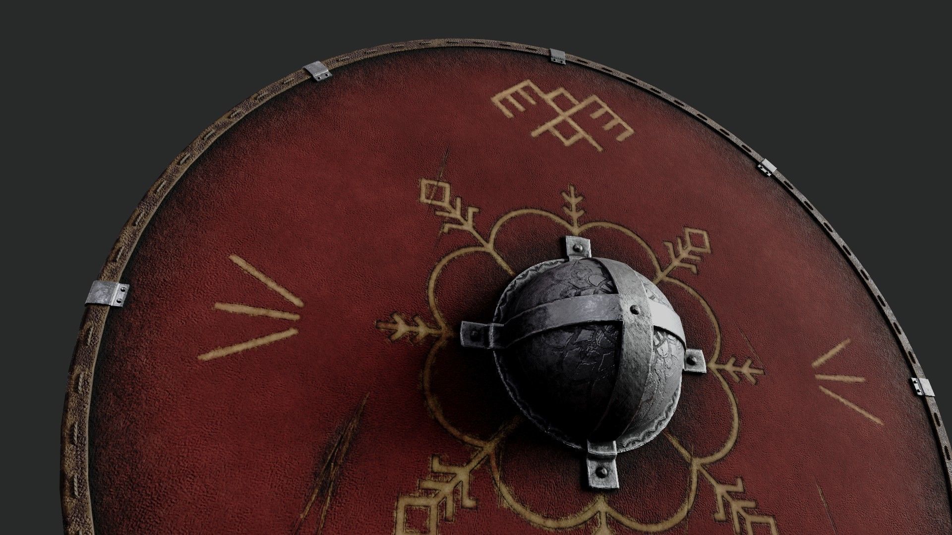 3D model Slavic round leather shield-painted red with pagan symbol VR ...