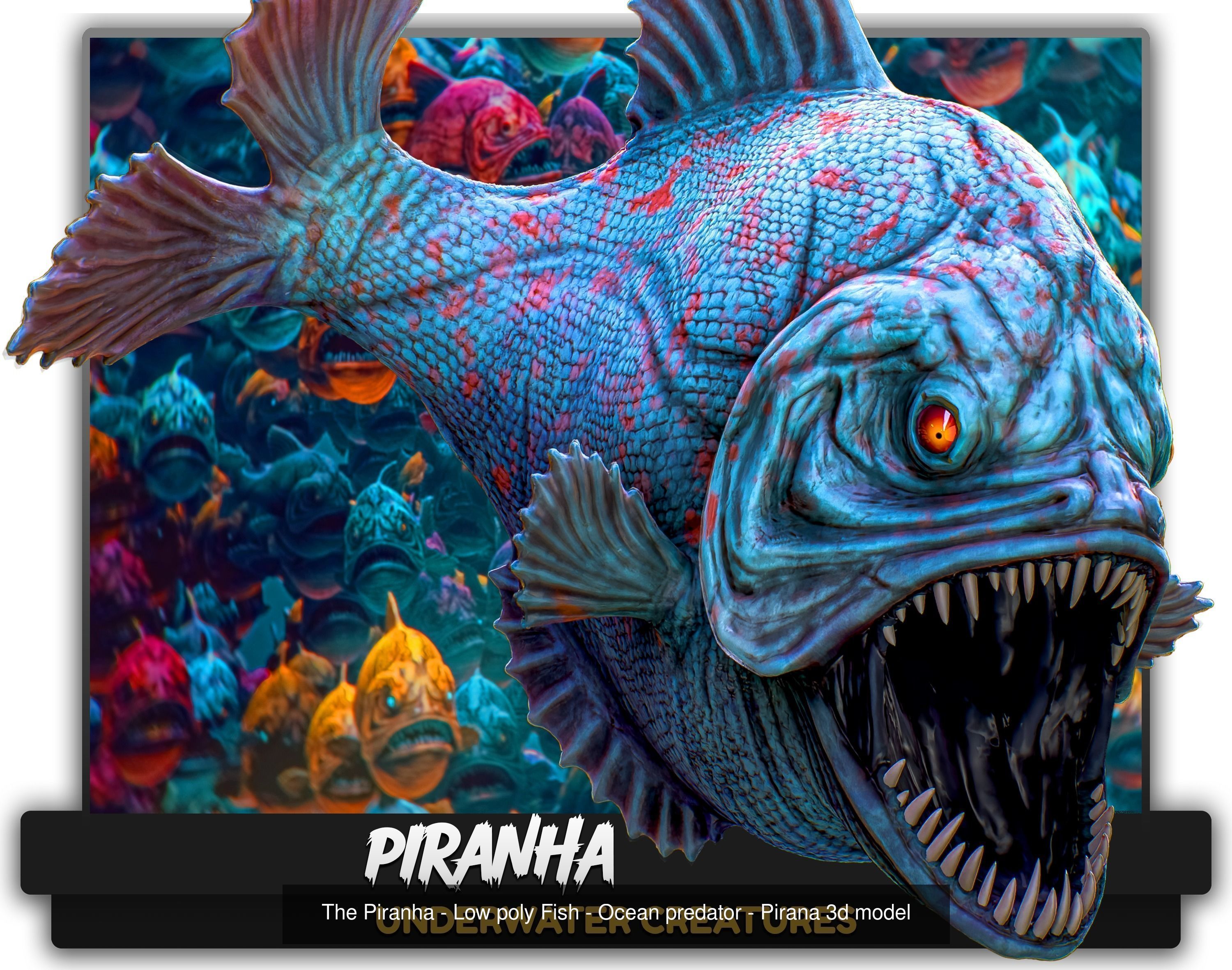 3D Model Collection Ocean Monster Fish Pack - Low poly - Predator ...