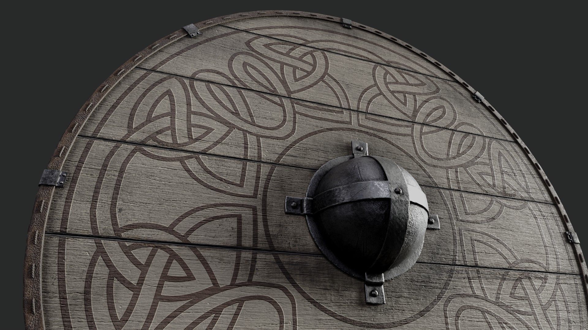 3D model Slavic round wooden shield-painted beige with nordic symbol VR ...
