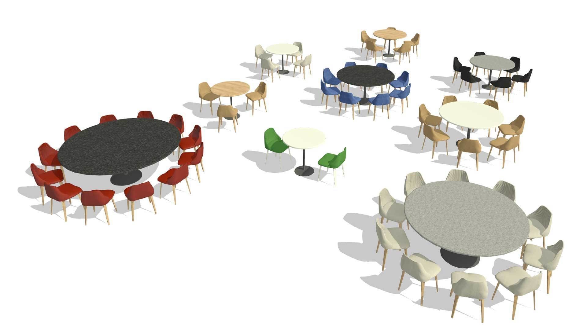 Parametric Revit Round Table Chair Configuration Setups Family 3D model ...