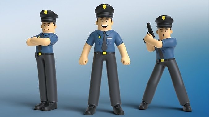 Minimal Cop Cartoon Character 3D model rigged | CGTrader