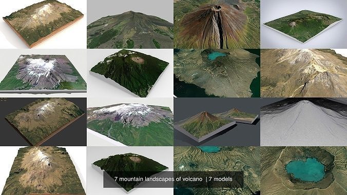 3D Model Collection 7 mountain landscapes of volcano VR / AR / low-poly ...
