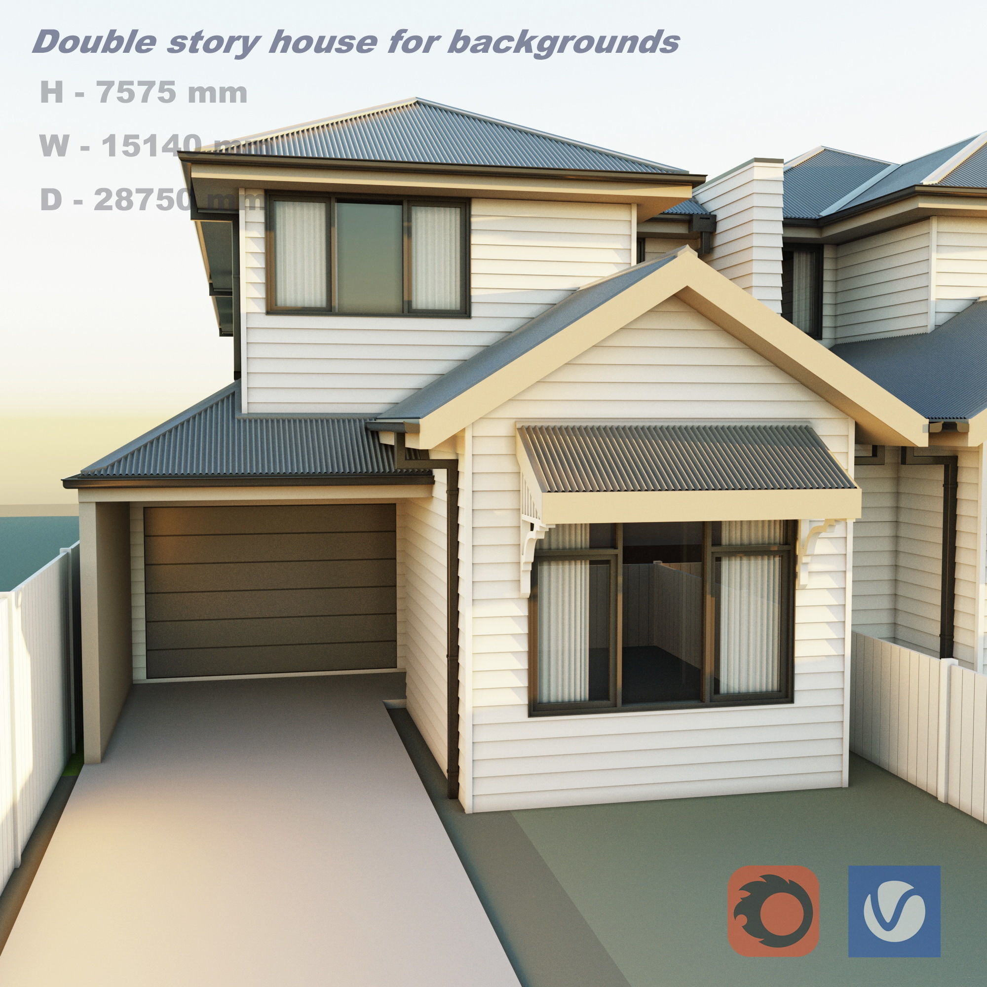 Double story house for backgrounds-no textures 3D model | CGTrader