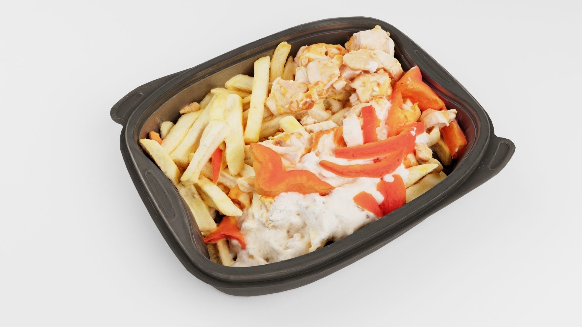 Poke bowl lunch box with fried potatoes chips chicken pepper 3D model ...
