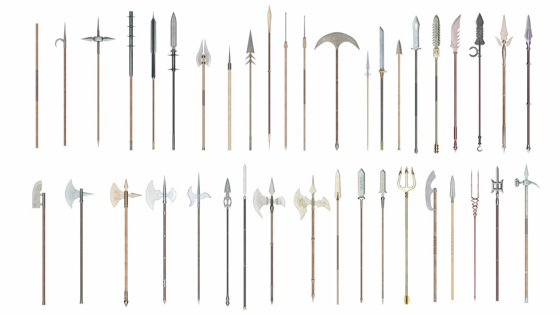 Collection of 40 spears and halberds 3D model | CGTrader
