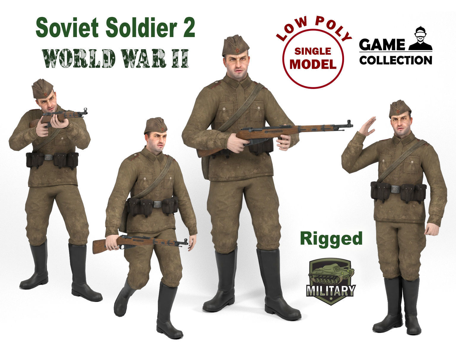 3D model Soviet soldier 2 VR / AR / low-poly | CGTrader