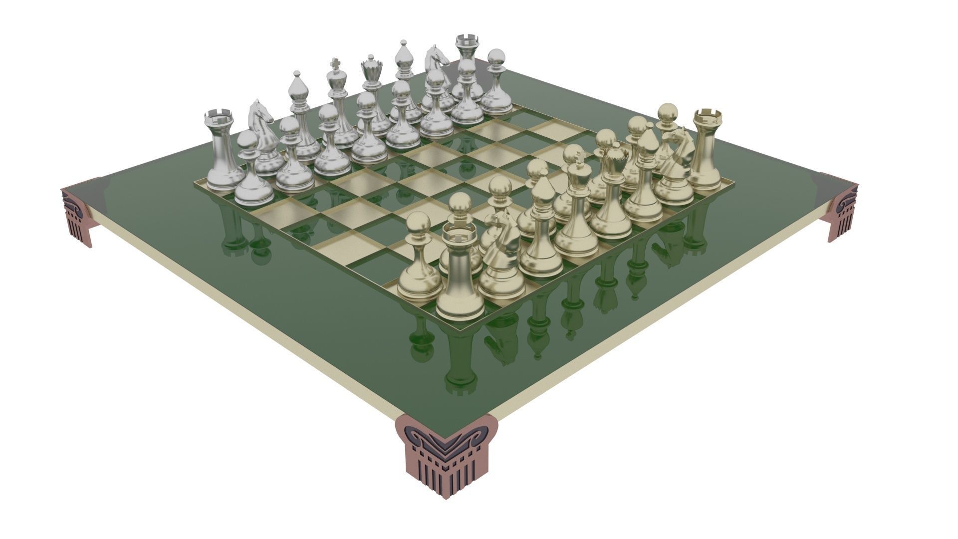 Metallic Chess Figures On Metallic Chess Board 3D model | CGTrader