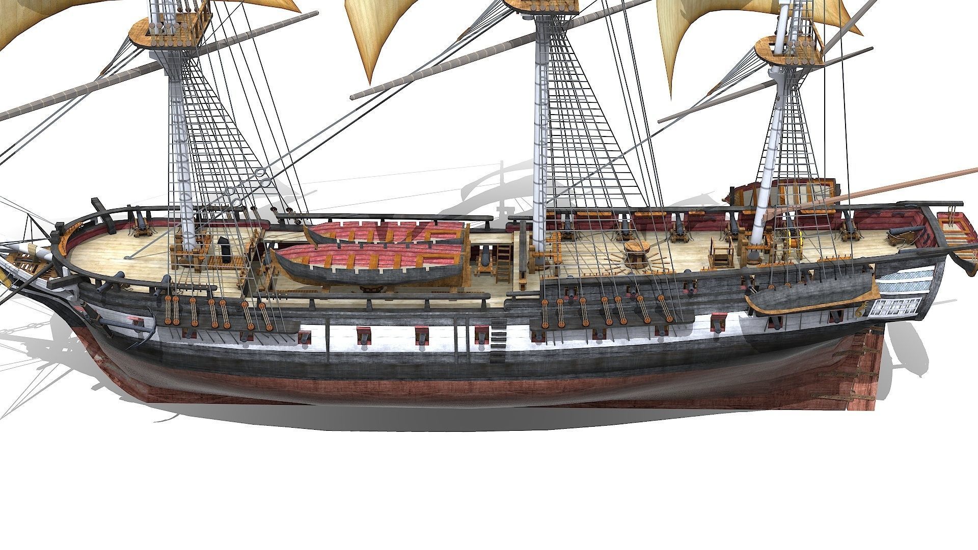 3D model USS Essex 1799 Frigate VR / AR / low-poly | CGTrader