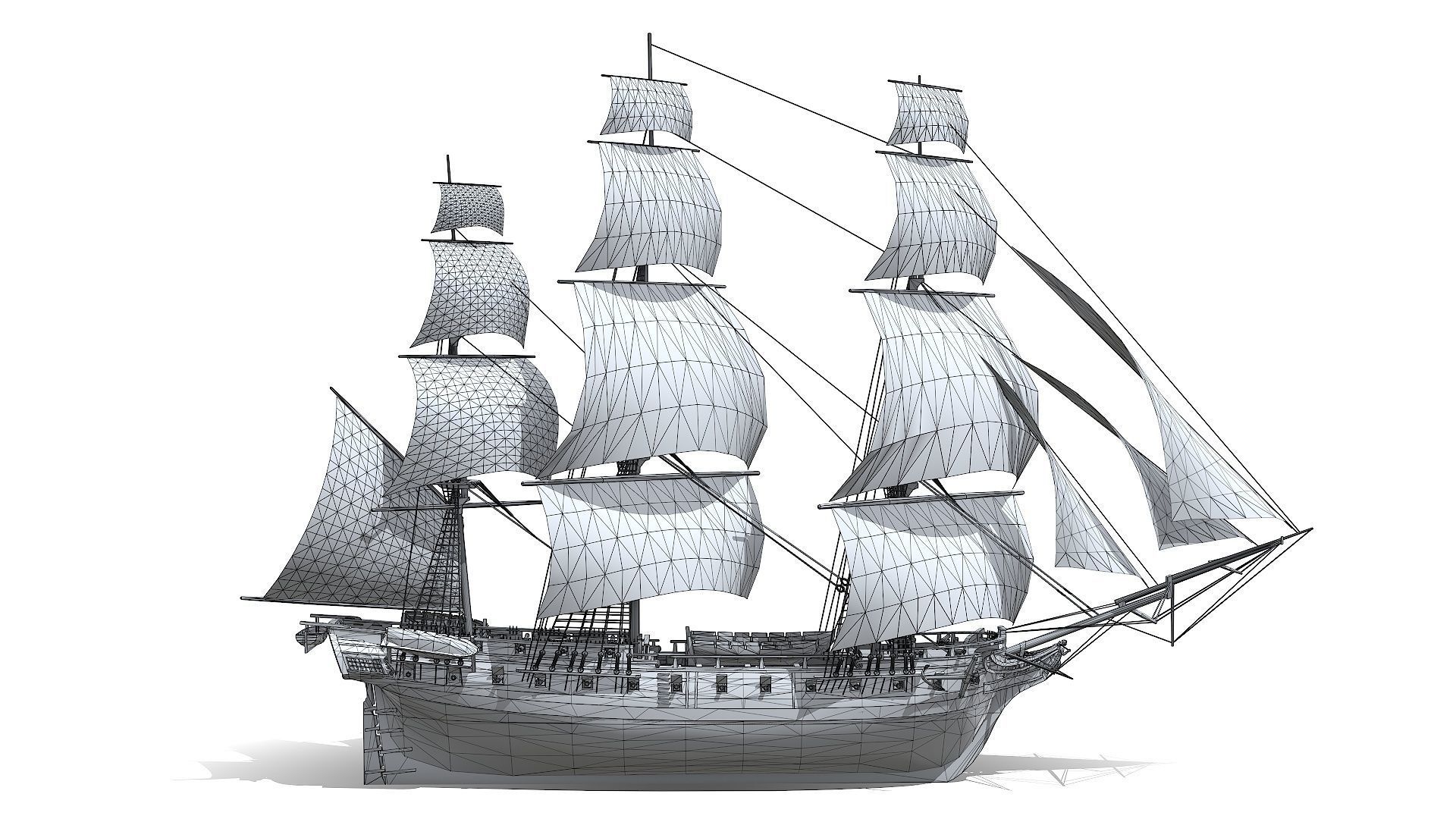 3D model USS Essex 1799 Frigate VR / AR / low-poly | CGTrader