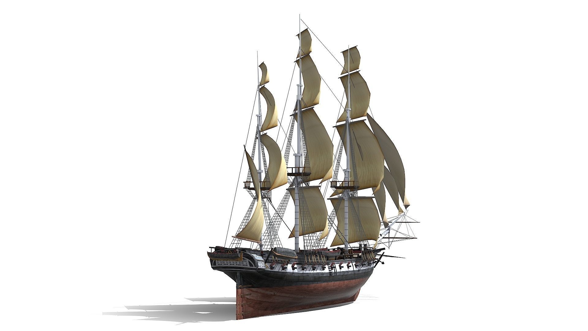 3D model USS Essex 1799 Frigate VR / AR / low-poly | CGTrader