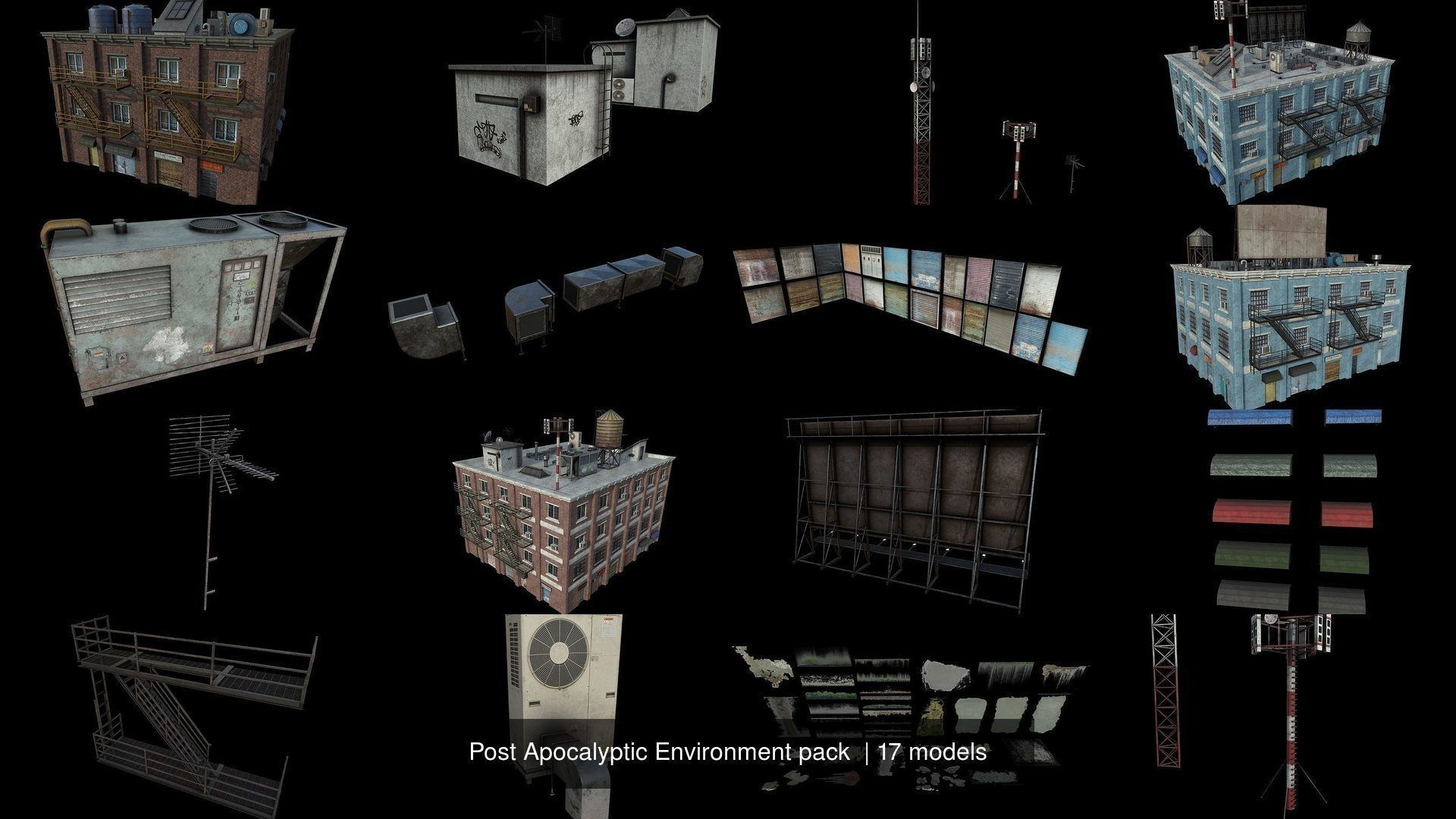 3D Model Collection Post Apocalyptic Environment pack VR / AR / low ...
