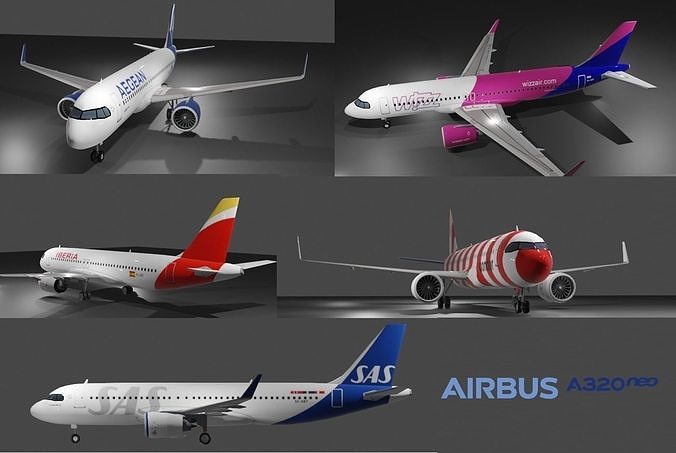 3D model Airbus a320neo multilivery pack 5 liveries VR / AR / low-poly ...