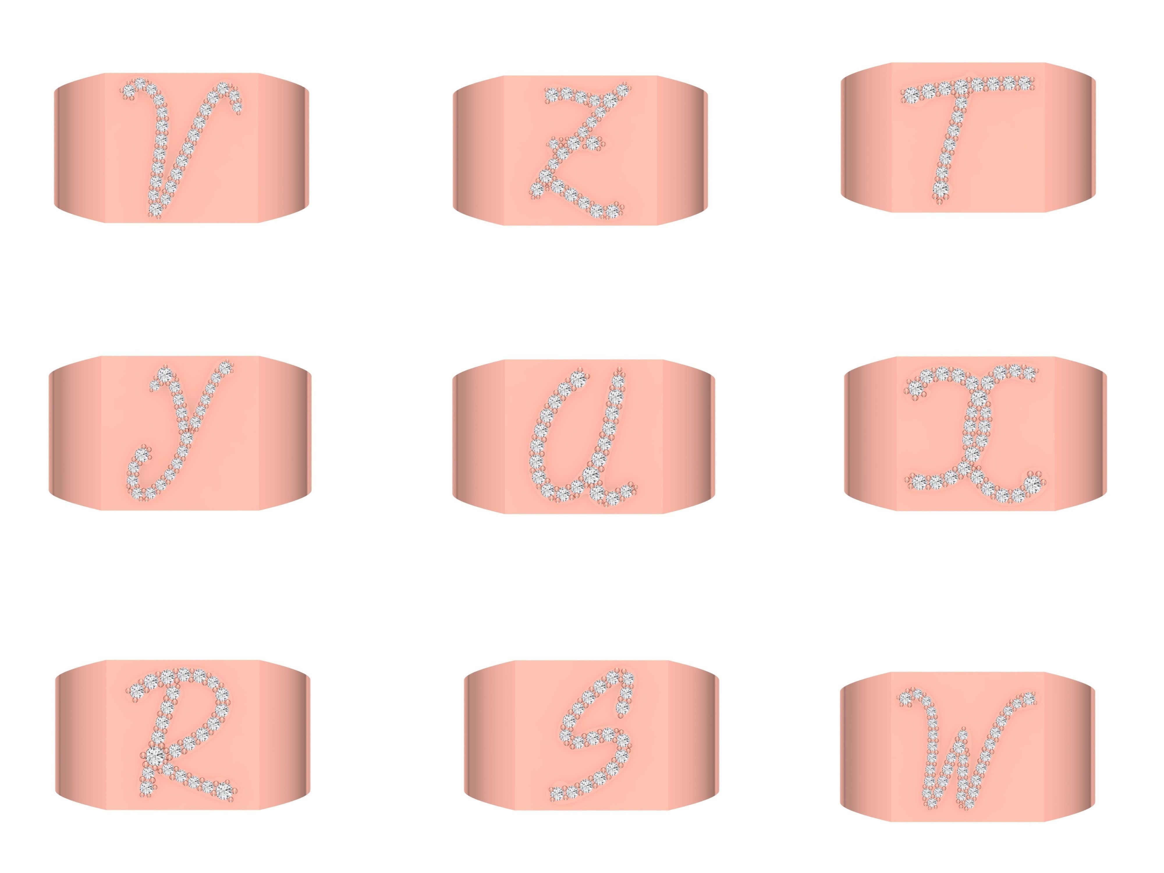 Mens Signet A to Z Alphabet Ring 3dm STL OBJ FBX Collection | CGTrader