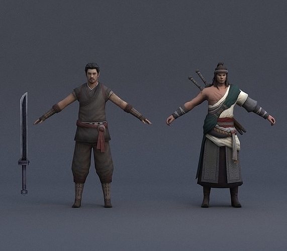 3D model Ancient Asians people warrior swordsman VR / AR / low-poly ...