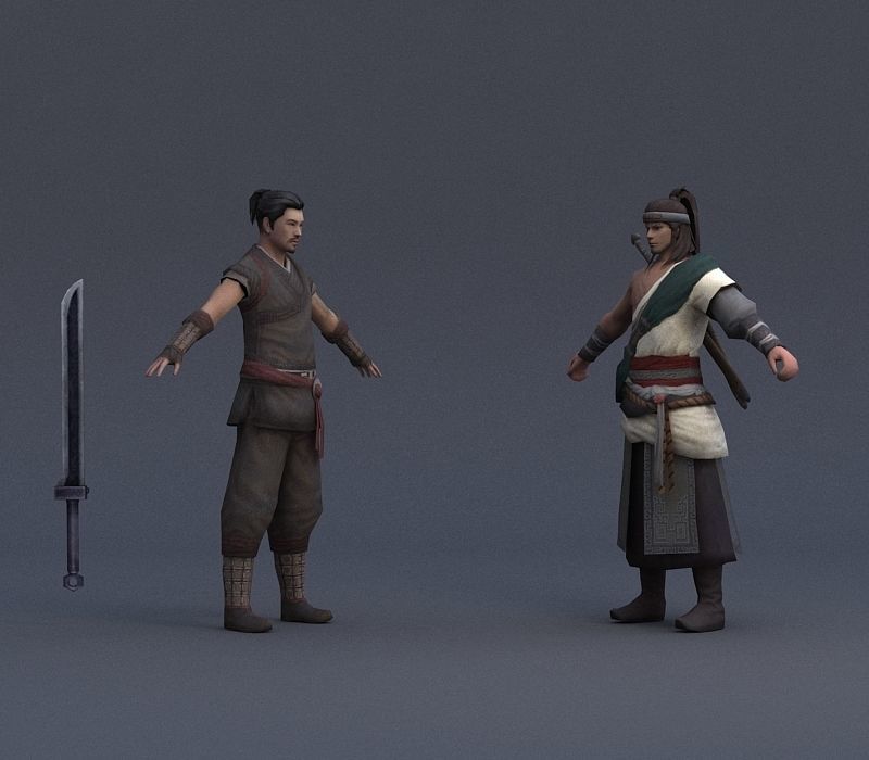 3D model Ancient Asians people warrior swordsman VR / AR / low-poly ...