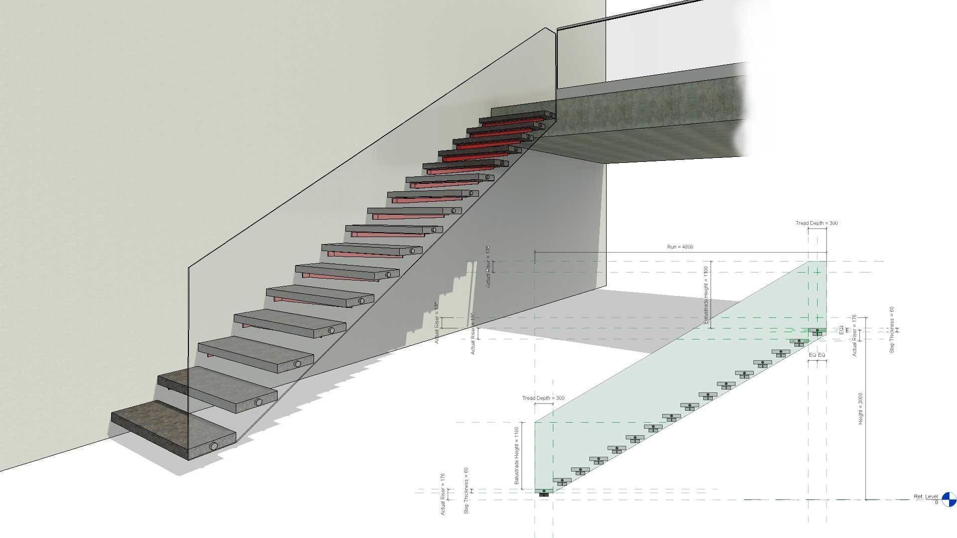 Floating Cantilever Wall Based Revit Staircase Family 3D model | CGTrader