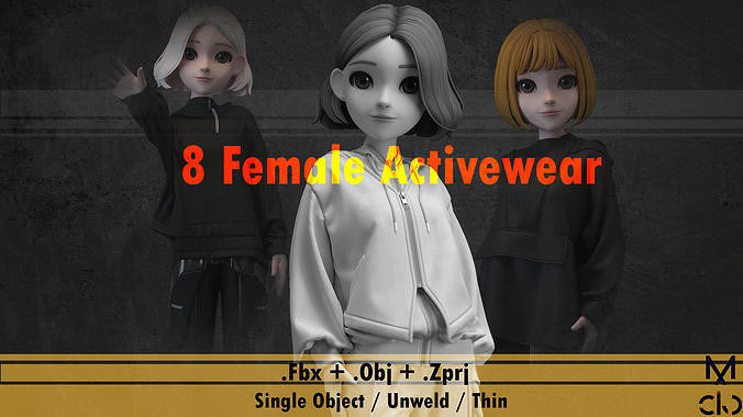 8 Models of Women cartoon character Activewear Vol 5 3D model | CGTrader