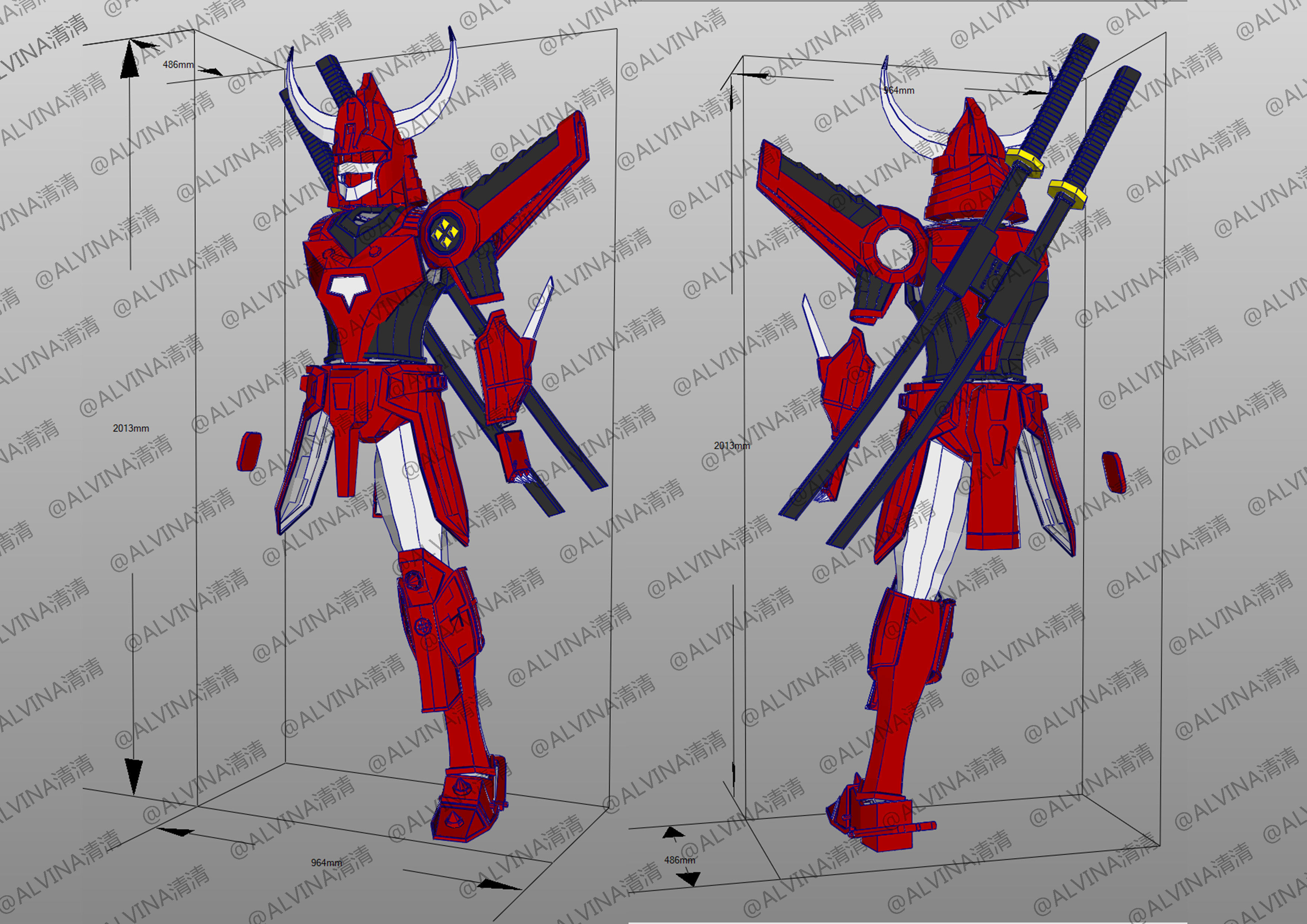 3D model Ryo Sanada Fire Armor - Yoroiden Samurai Troopers pepakura VR ...