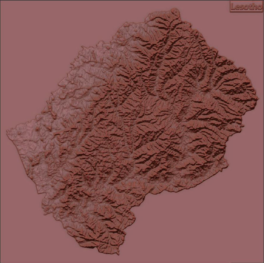 Lesotho Terrain Topography Elevation DEM Geography Landscape 3D model ...