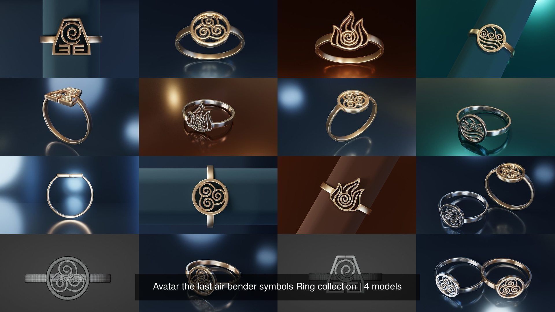 Avatar the last air bender symbols Ring collection | CGTrader