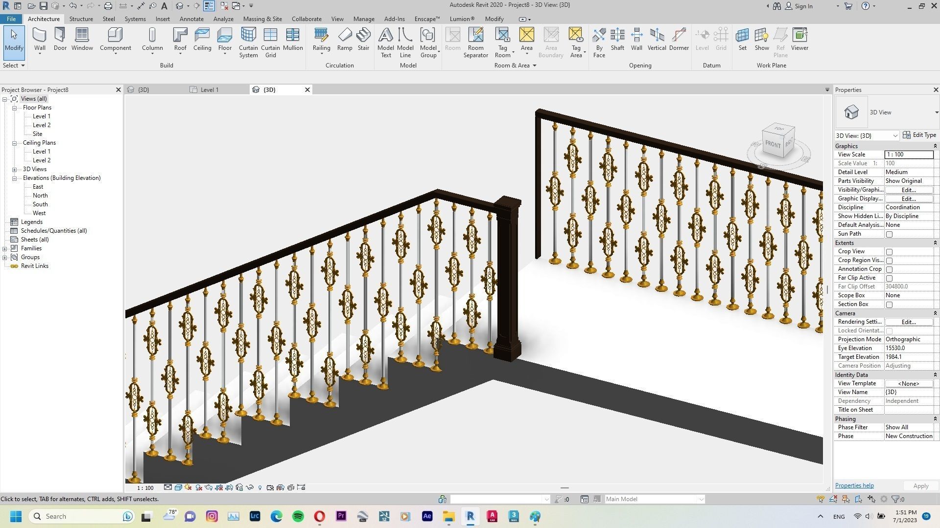 Classic Railing Revit Family type 007 3D model | CGTrader