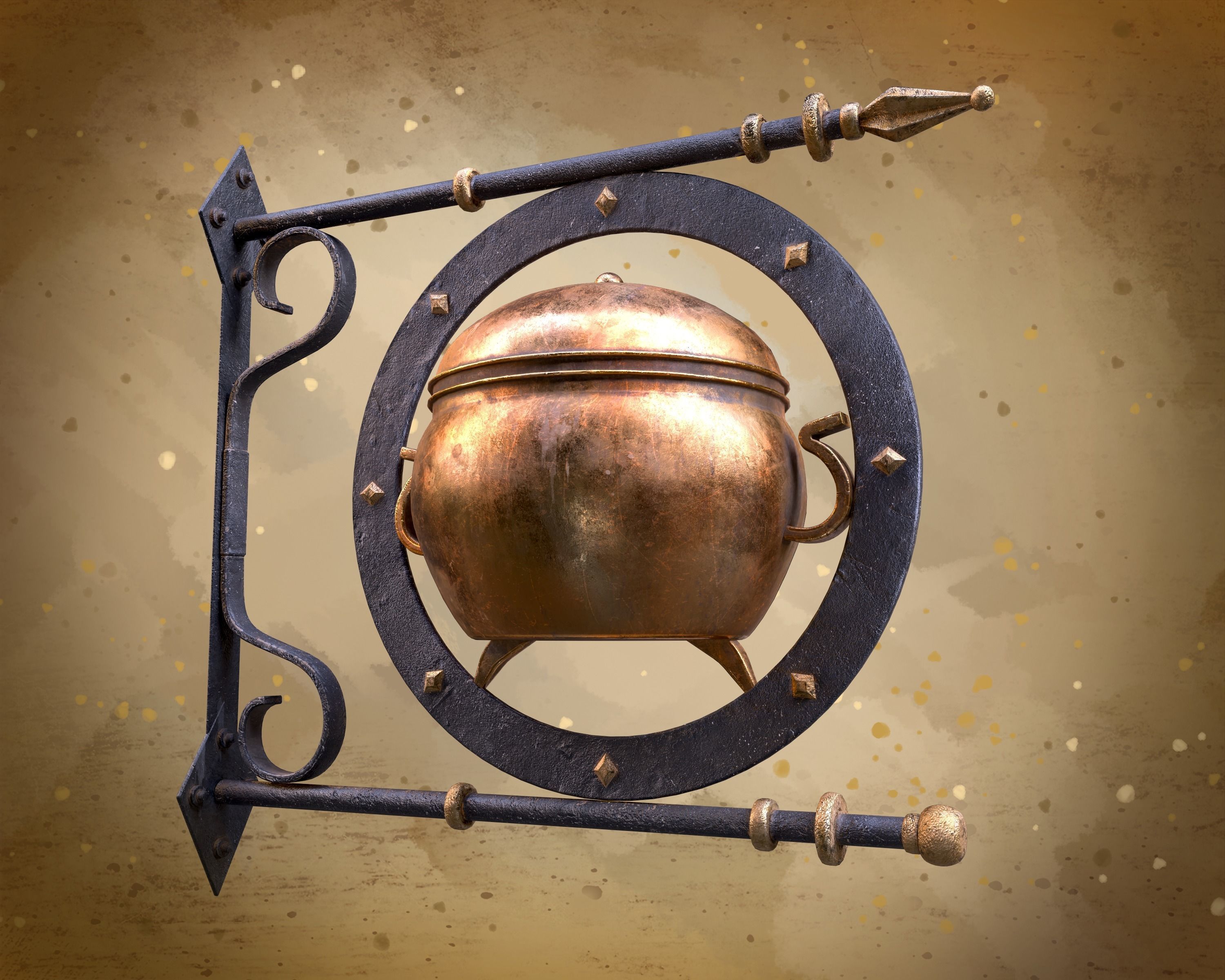 3D model Vintage street forged sign with a pot 8K VR / AR / low-poly ...