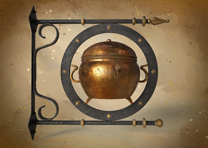 3D model Vintage street forged sign with a pot 8K VR / AR / low-poly ...