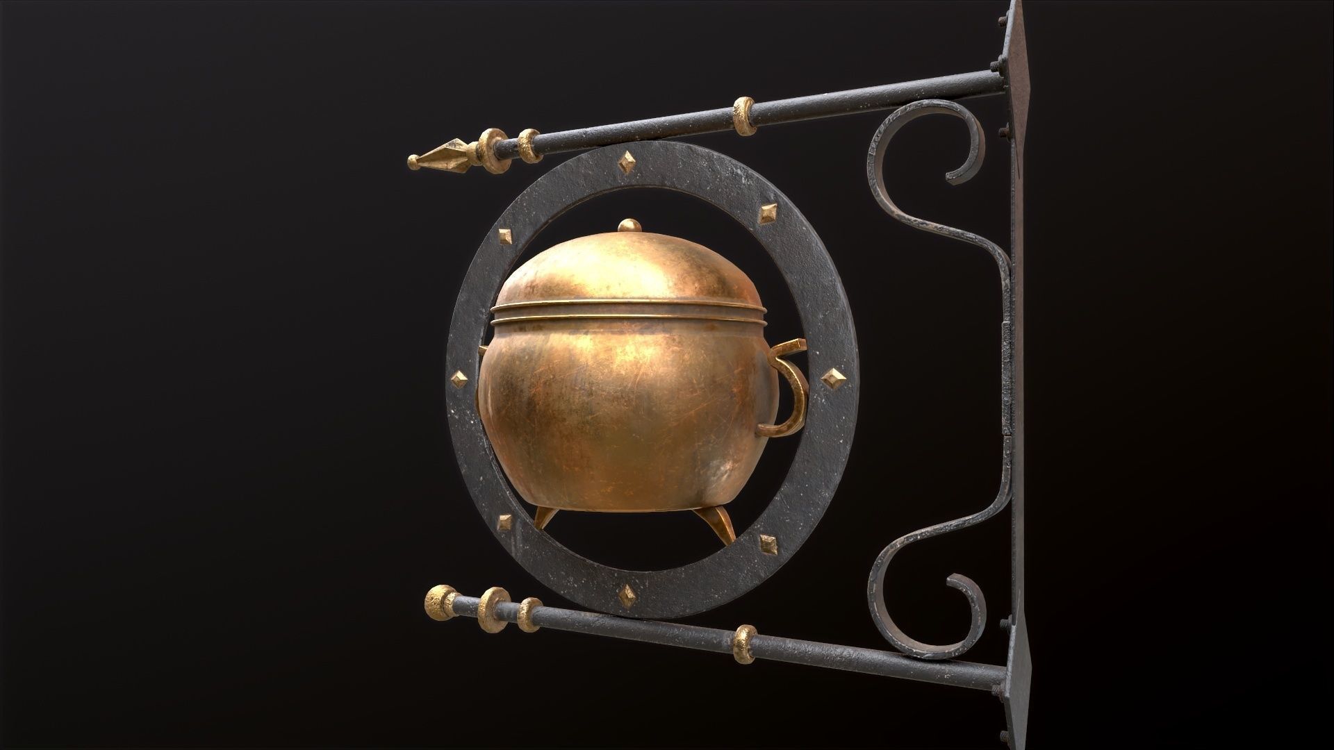 3D model Vintage street forged sign with a pot 8K VR / AR / low-poly ...