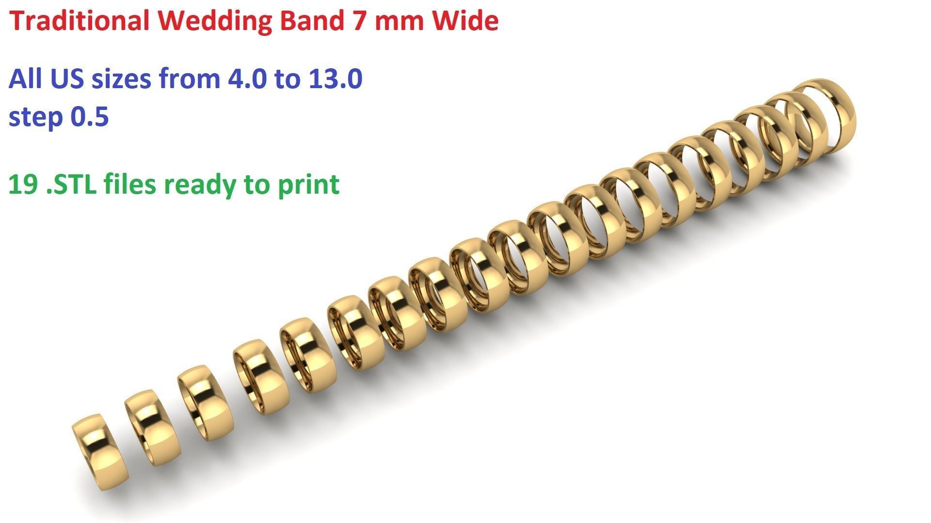 Traditional Wedding Band 7 mm Wide US SIZES 3D model 3D printable ...