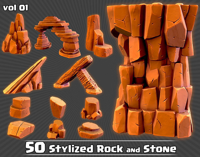 3D model 50 Stylized Rock and Stone Game Ready and IMM Brush VR / AR ...