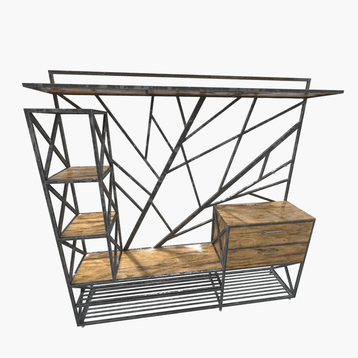 Rack in loft style with wooden shelfs 3D model | CGTrader