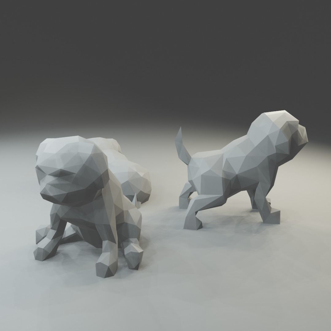 Low polygon pug 3D print model in three poses 3D model 3D printable ...