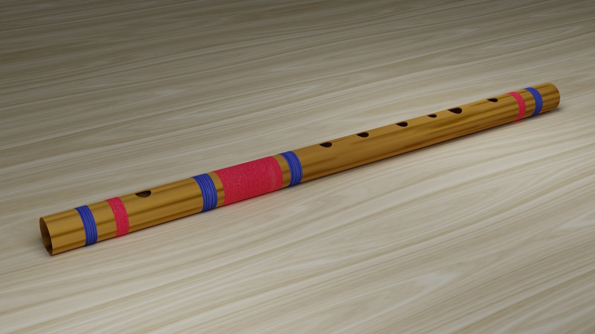 3D model India bamboo Flute with beautiful threads design VR / AR / low ...
