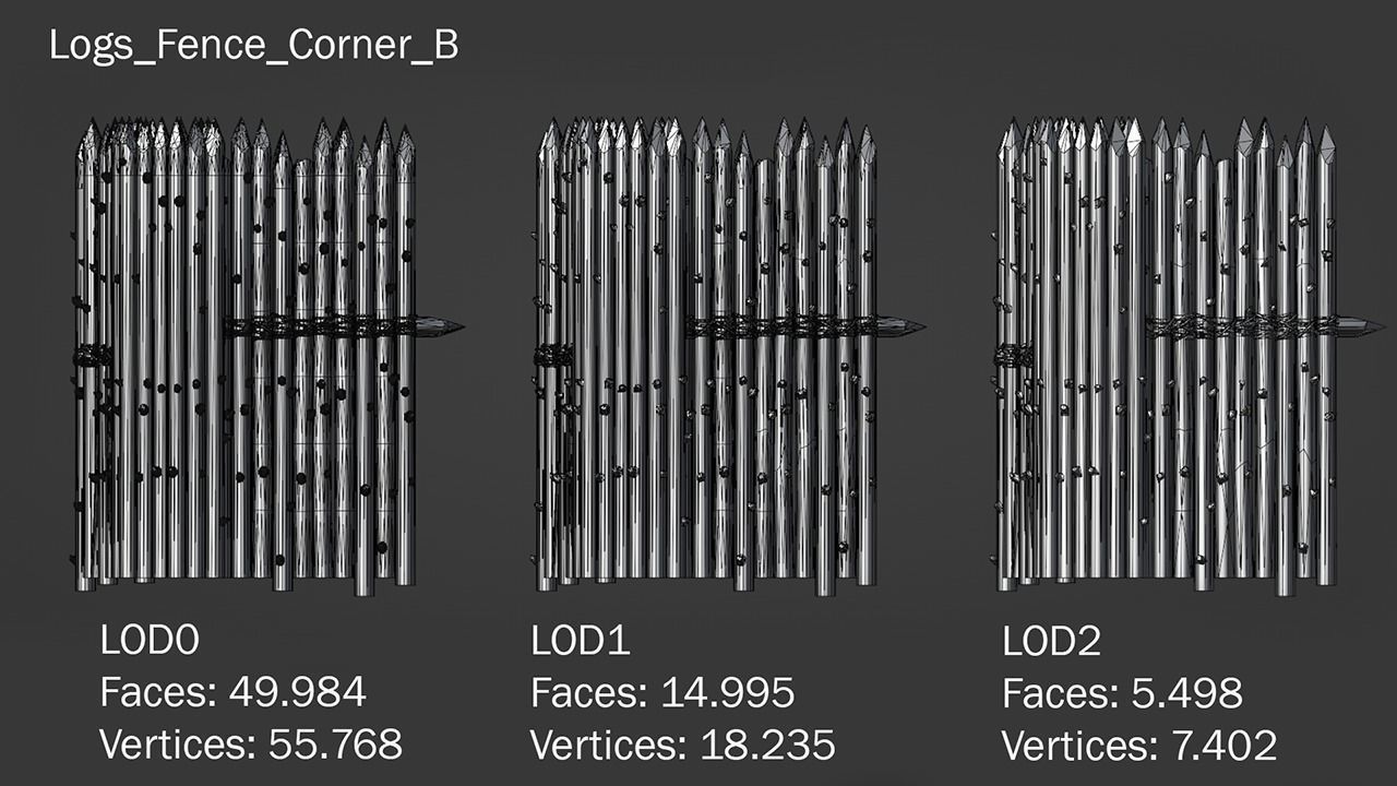 3D model Realistic Medieval Logs Fence Palisade VR / AR / low-poly ...