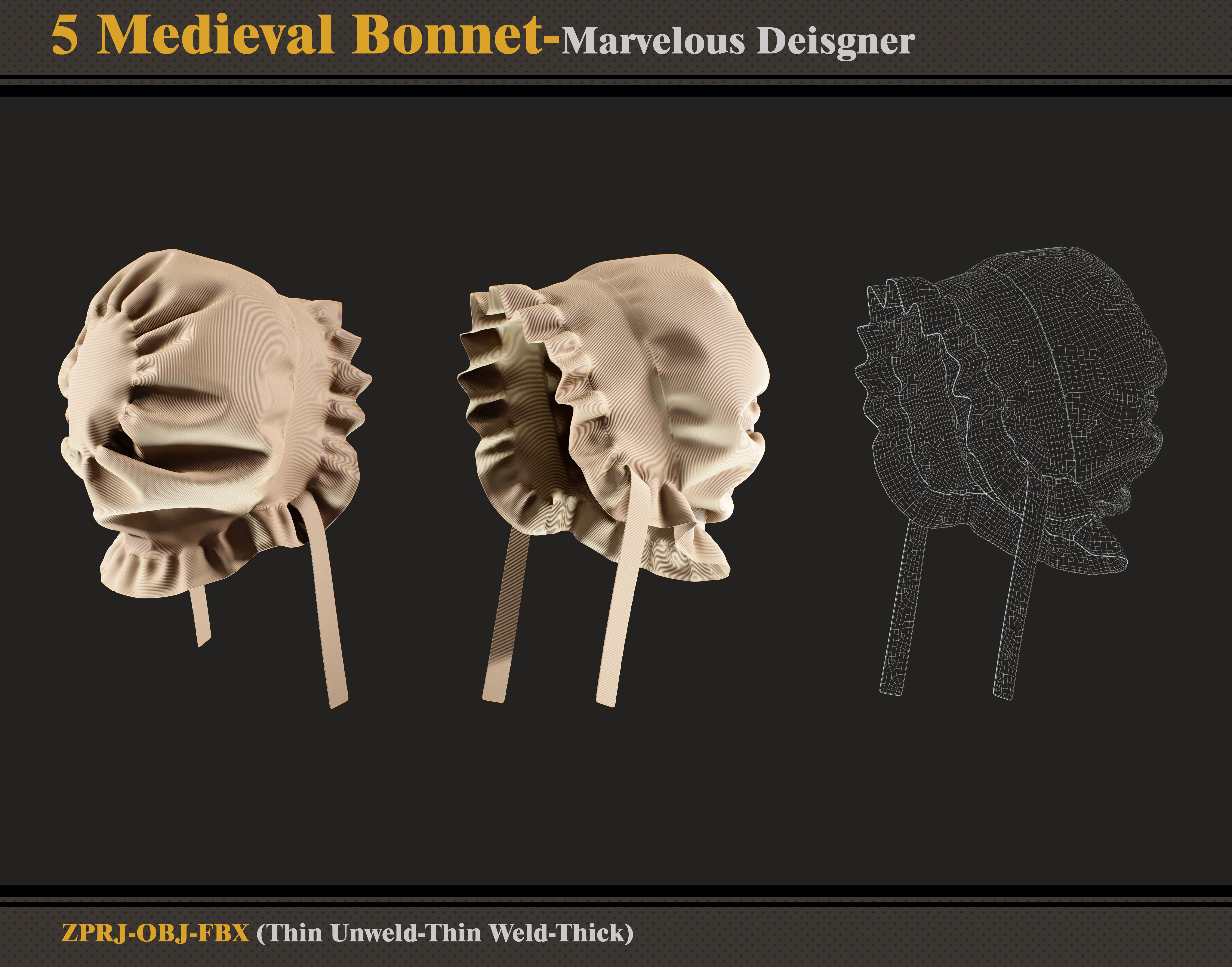 5 Medieval Bonnets -Marvelous Designer-FBX-OBJ 3D model | CGTrader