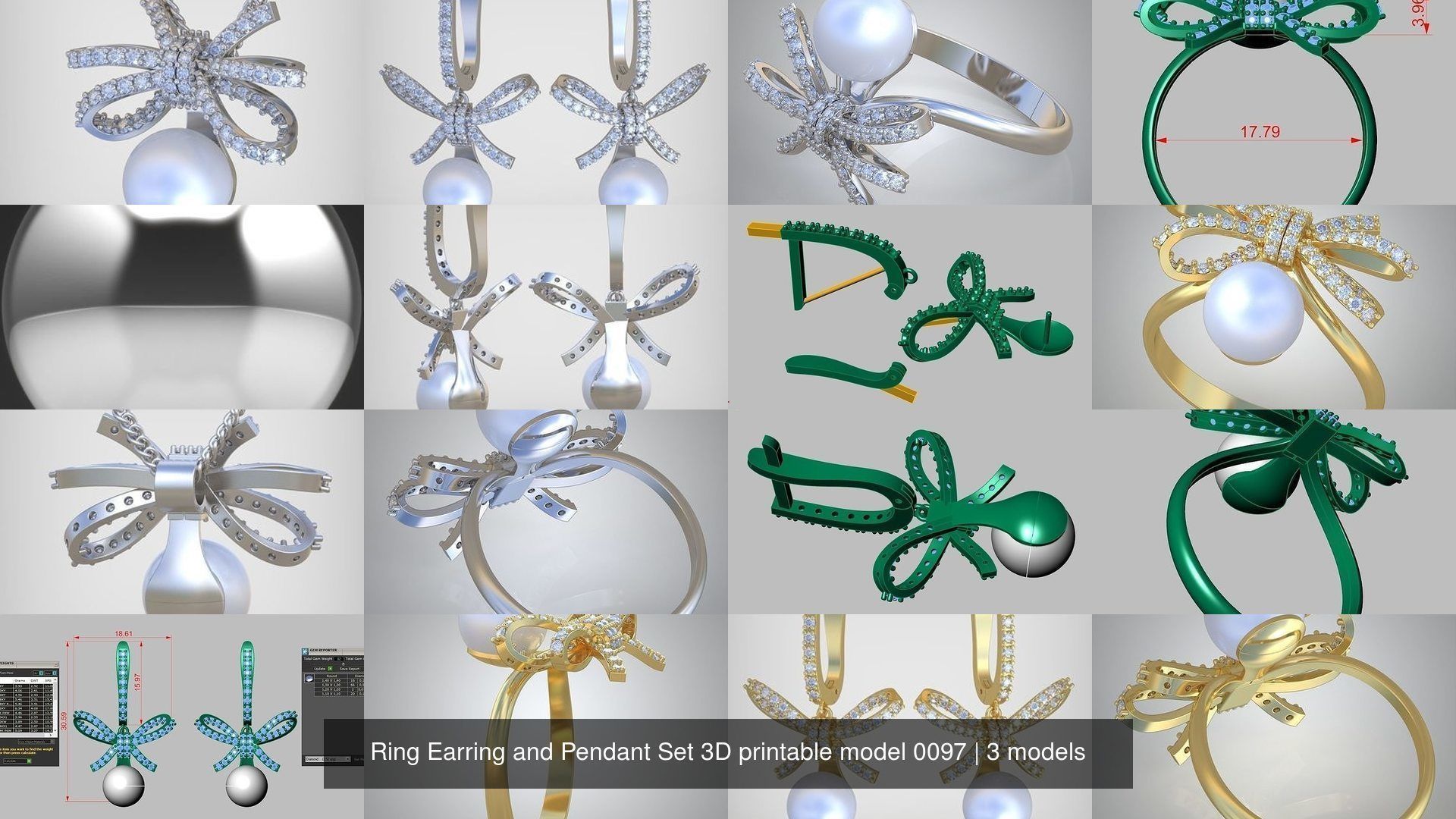 Ring Earring and Pendant Set 3D printable model 0097 3D Model Collection | CGTrader