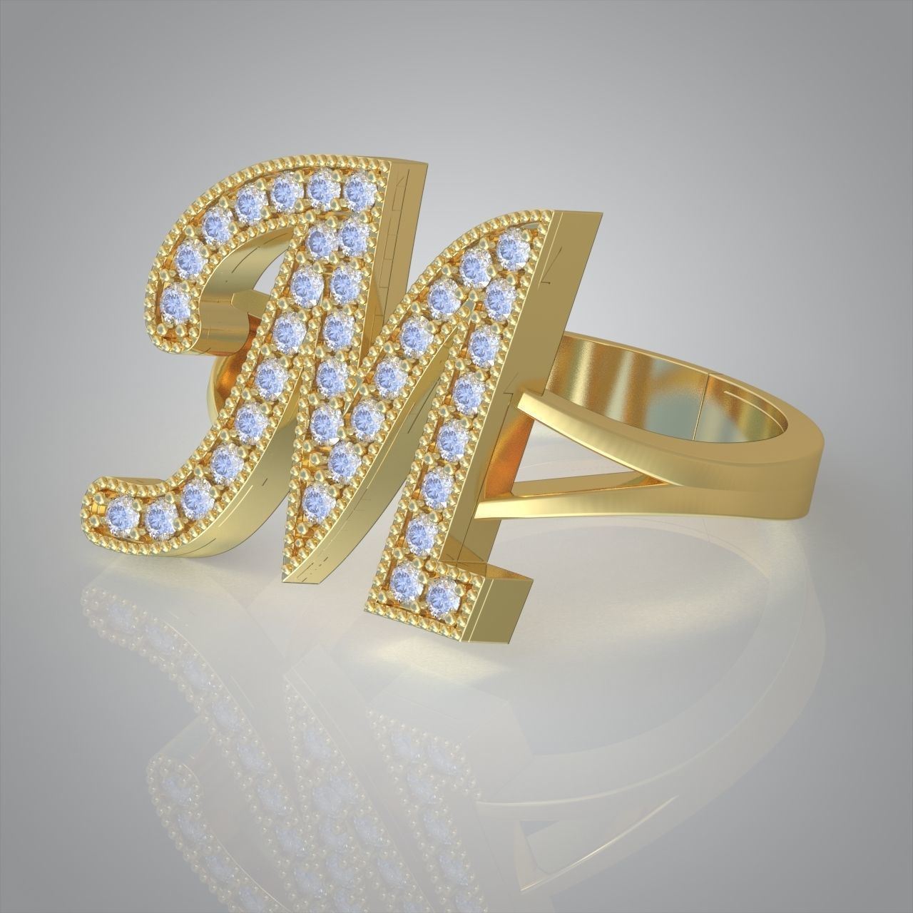 M Letter Diamond ring 0403 3D printable model 3D model 3D printable ...