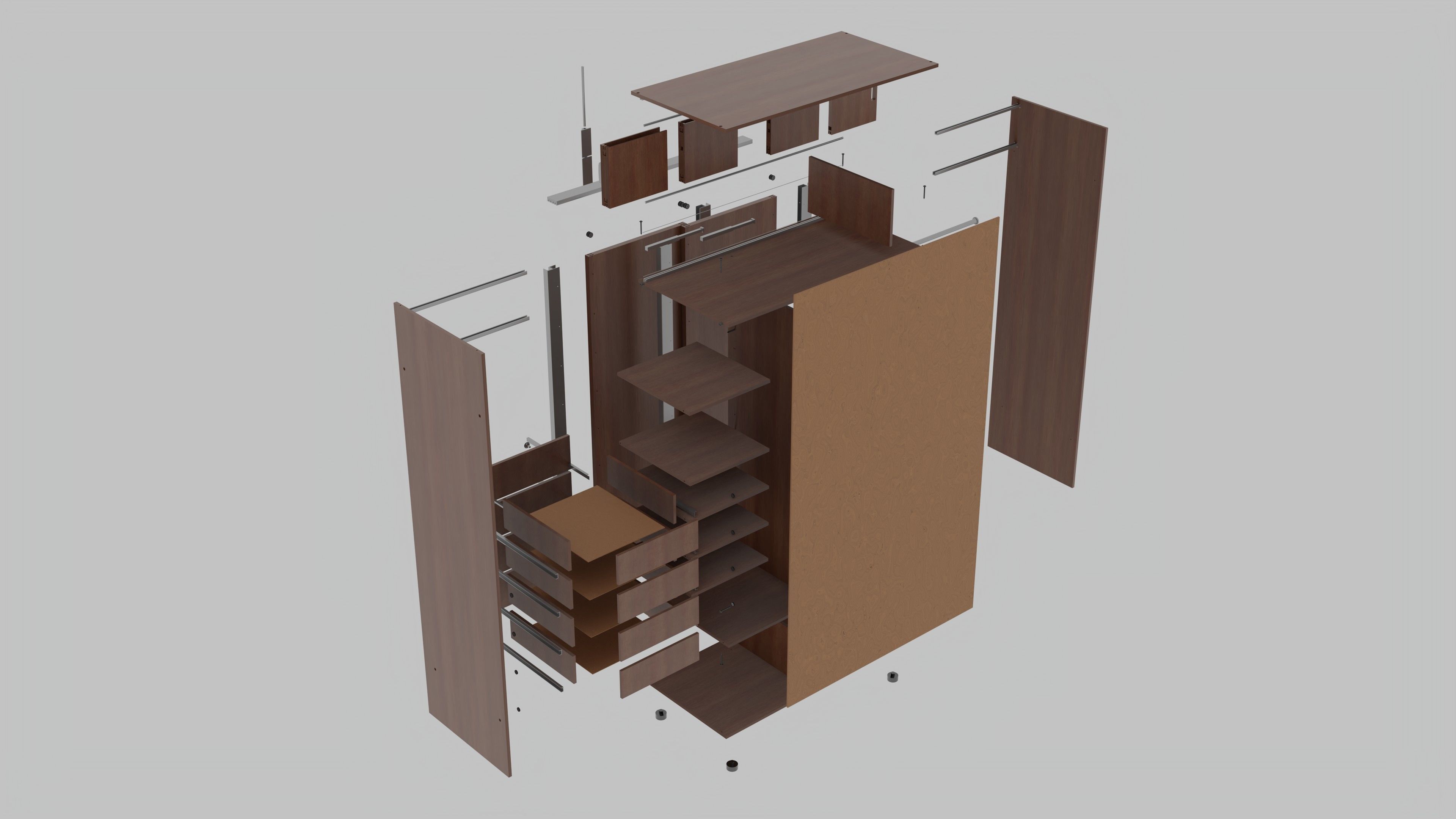 Animated-modular-wooden wardrobe 3D model animated | CGTrader