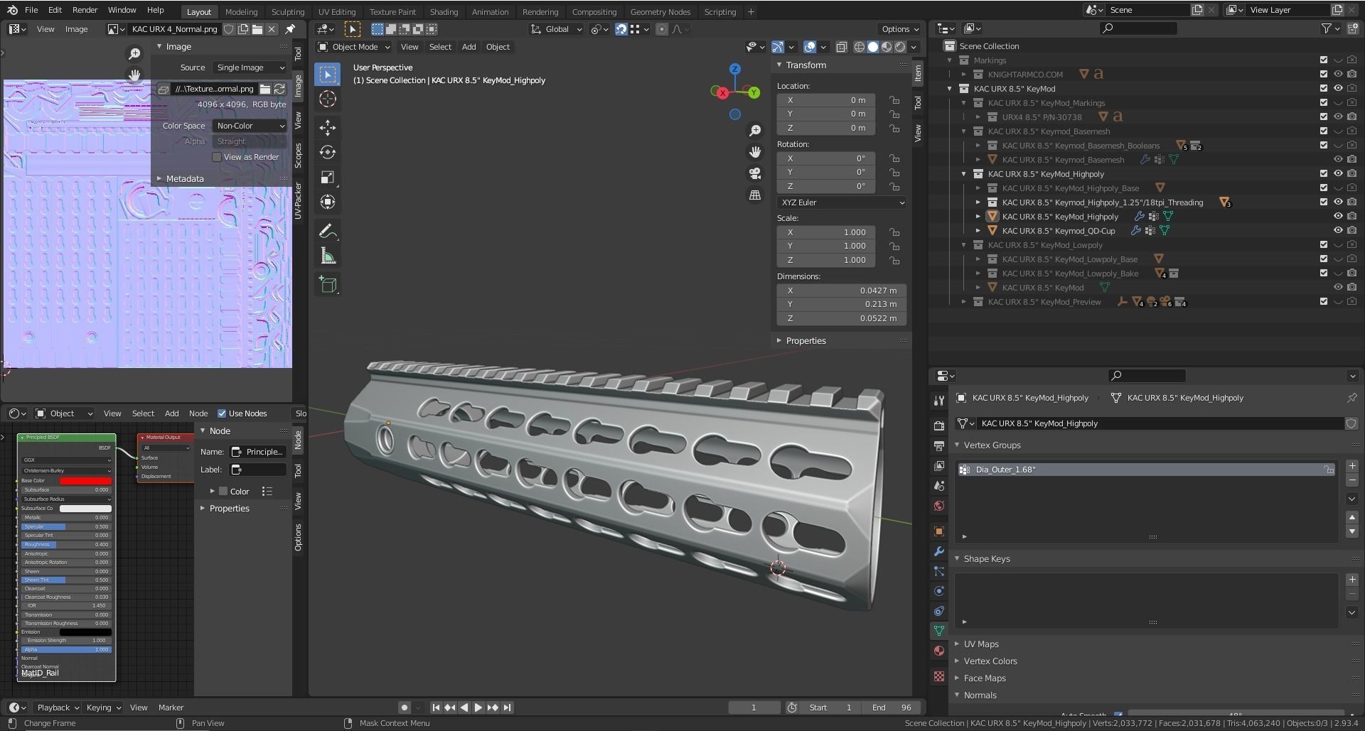 3D model AR-15 KAC URX4 85Inch KeyMod Handguard VR / AR / low-poly ...