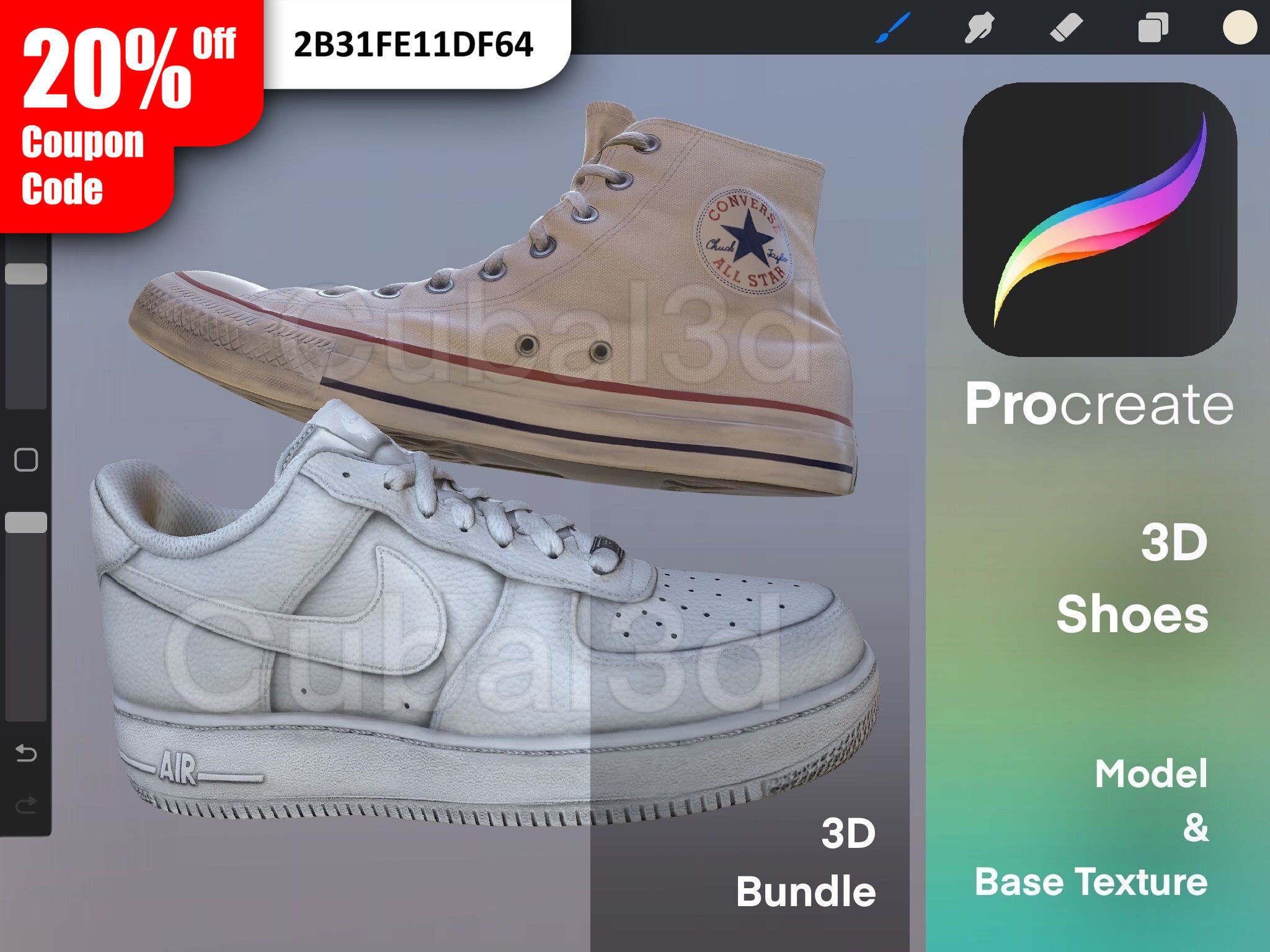 Bundle Nike AF1 Converse 3D Procreate 3D model | CGTrader