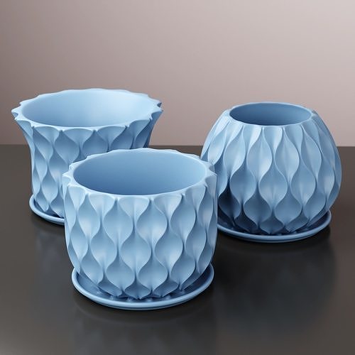 Wave pot planter with drainage and Tray set of 03 PCS 3D model 3D ...