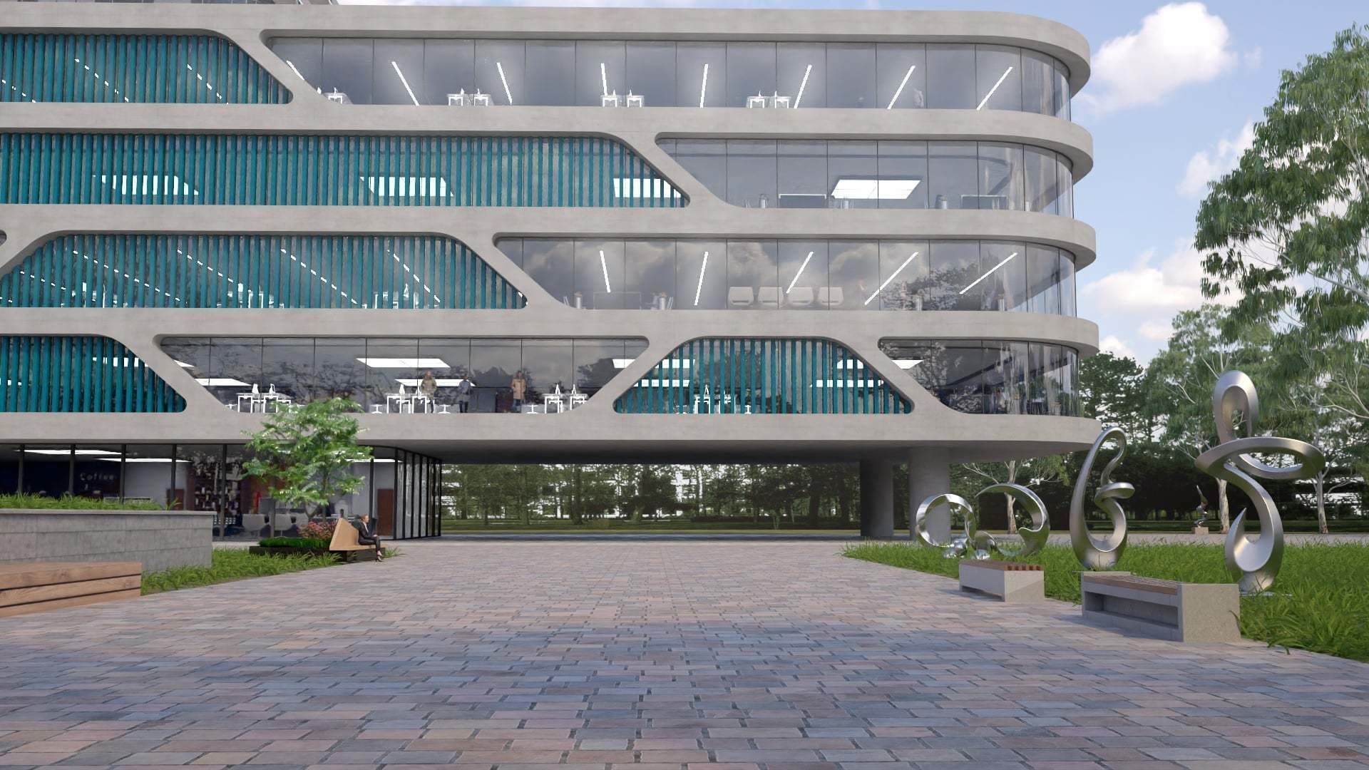 Modern style Office Building 3D Scene 3D model animated | CGTrader